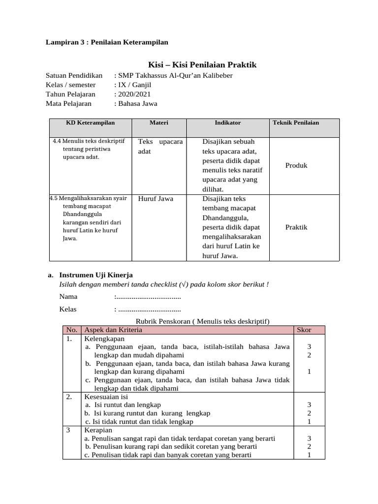 R04 Lampiran 3 - Penilaian Keterampilan - Revisi 2 | PDF