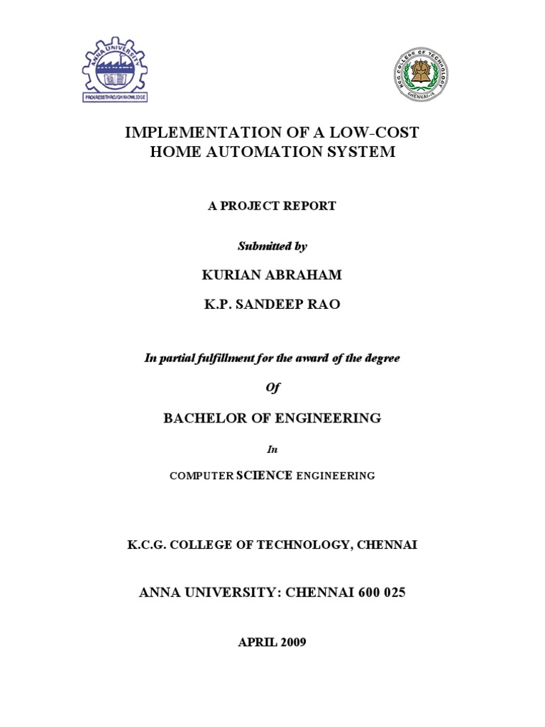 Implementation Of A Low Cost Home Automation System Project Report