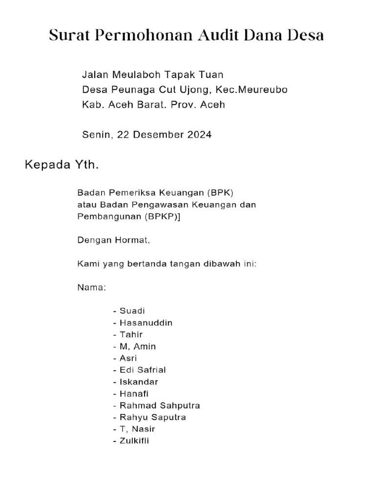 PDF Permohonan Audit Dana Desa | PDF