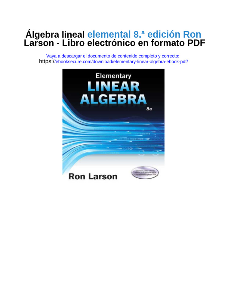 descarga de ebook Álgebra Lineal Elemental 8ª Edición Ron Larson ...