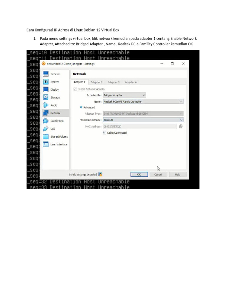 Cara Konfigurasi IP Adress Di Linux Debian 12 Virtual Box | PDF