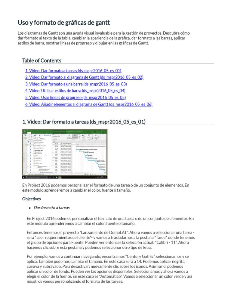 Proyect Course Transcript - Uso y Formato de Gráficas de Gantt | PDF | Botón (Computación ...