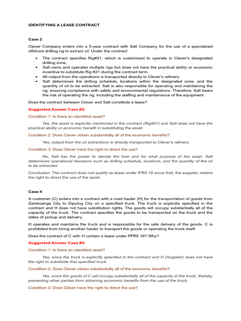 Identifying a Lease Contract - Case 2 and 4 Suggested Answer | PDF | Oil Well | Drilling Rig
