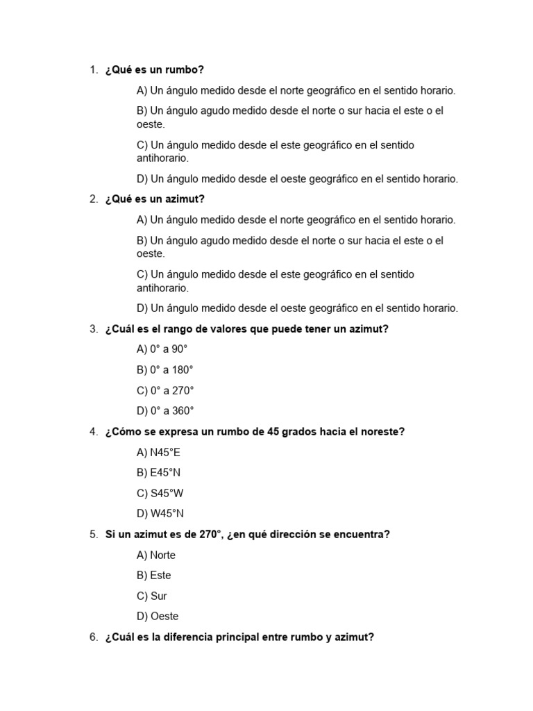Diferencias y Cálculos de Rumbos y Azimuts | PDF