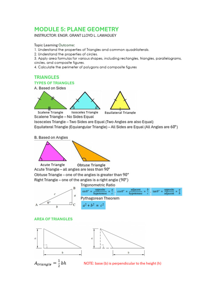 Module 5 - Plane Geometry | PDF | Triangle | Circle