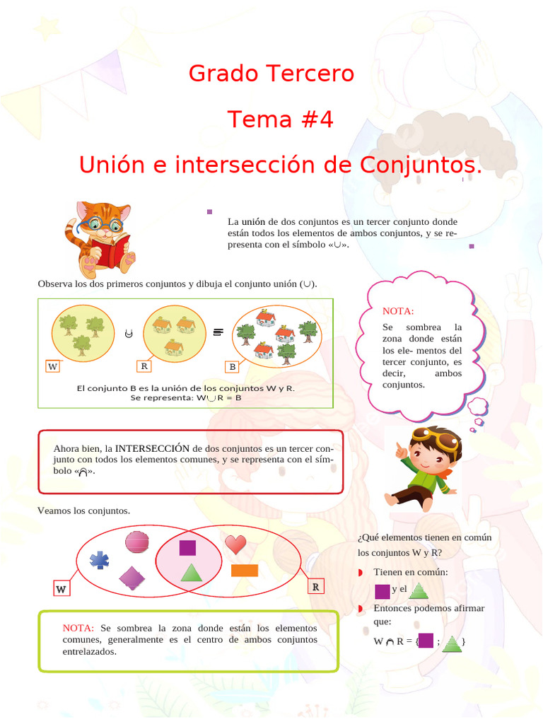 Tema #4 Union e Interseccion de Conjuntos Grado Tercero | PDF ...