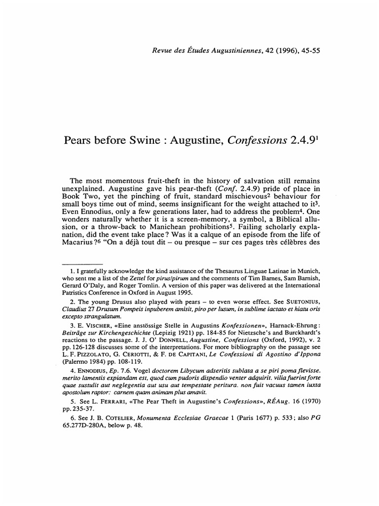 Augustine's Pear Theft Explained | PDF | Confessions (Augustine ...