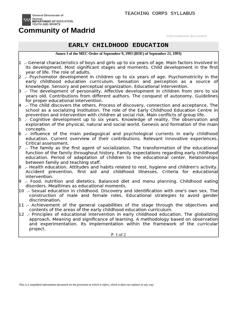 Early Childhood Education Syllabus Guide | PDF | Early Childhood ...