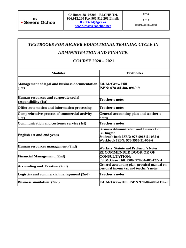Textbooks For The Administration and Finance Cycle | PDF