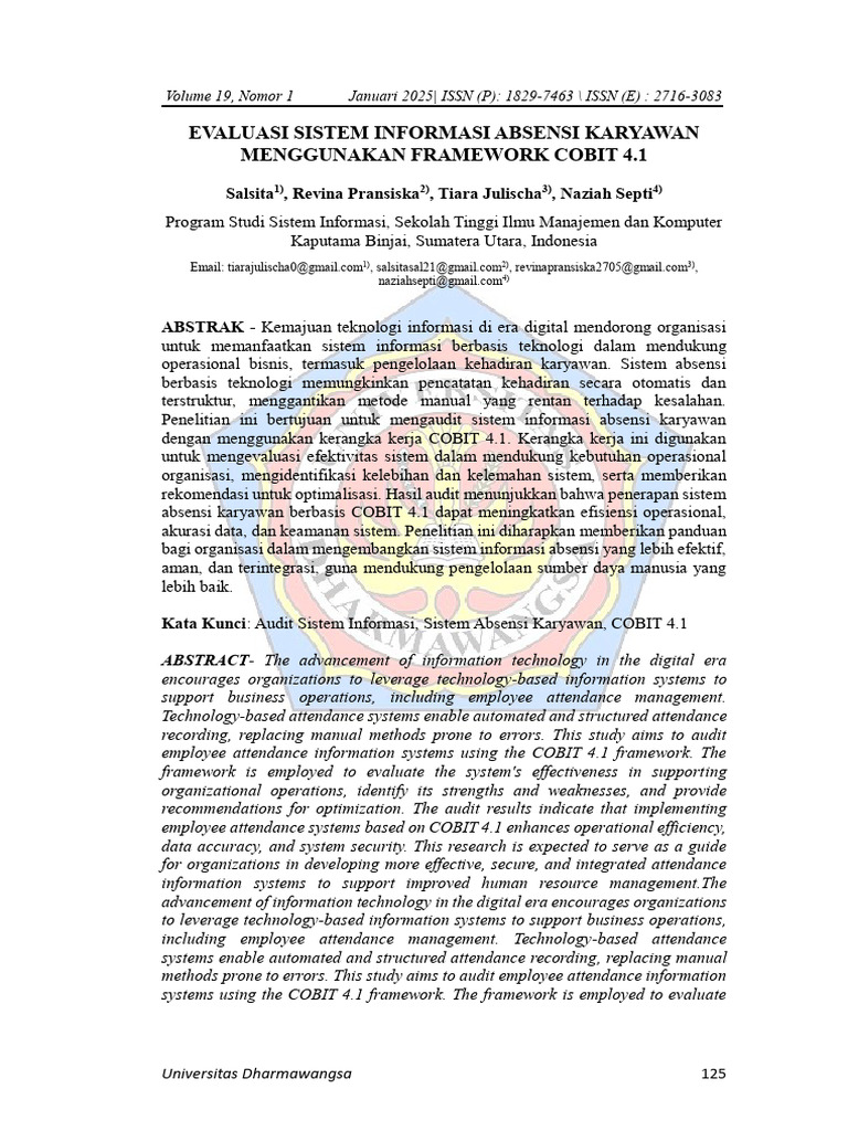 Evaluasi SI Absensi Karyawan Menggunakan Framework Cobit 4.1 | PDF
