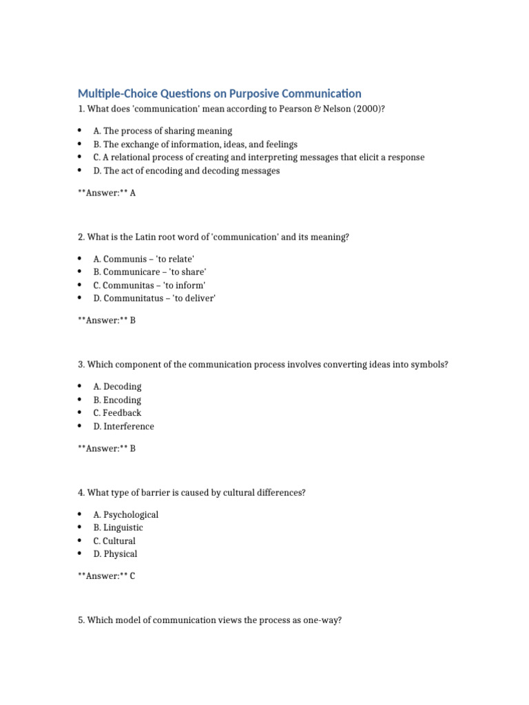 Purposive Communication Questions | PDF | Communication | Human Communication