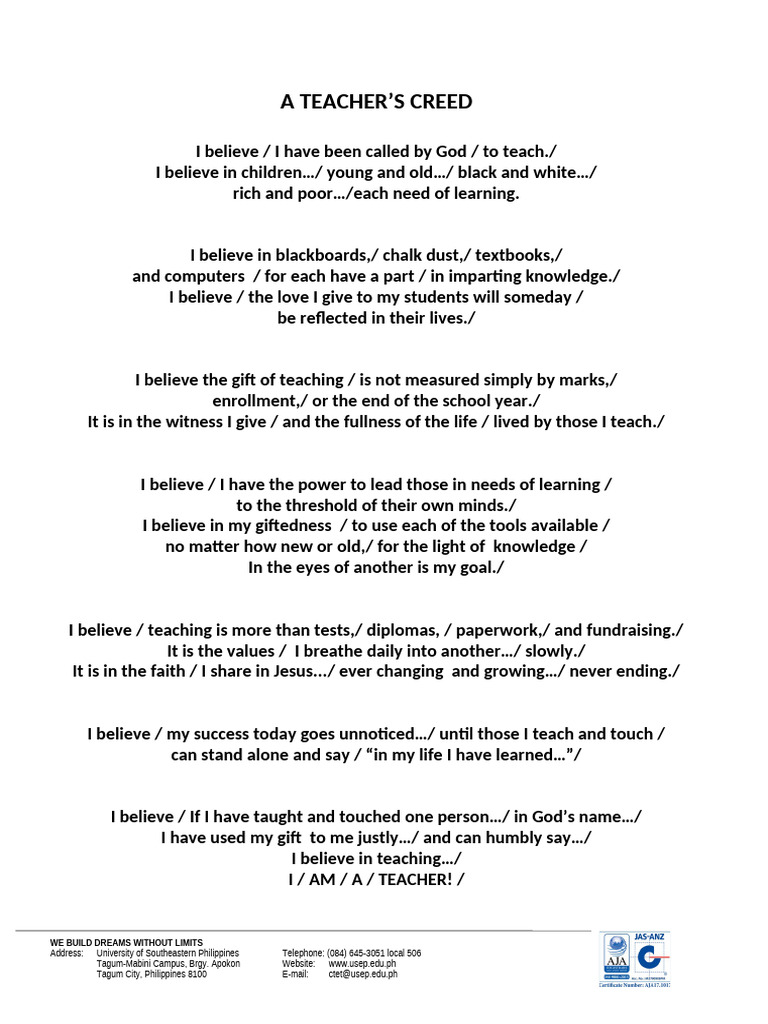 A Teachers Creed 1 | PDF