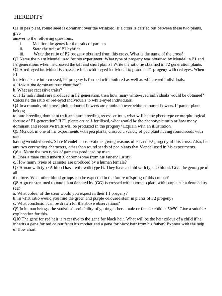 HEREDITY WORKSHEET | PDF | Dominance (Genetics) | Genetics