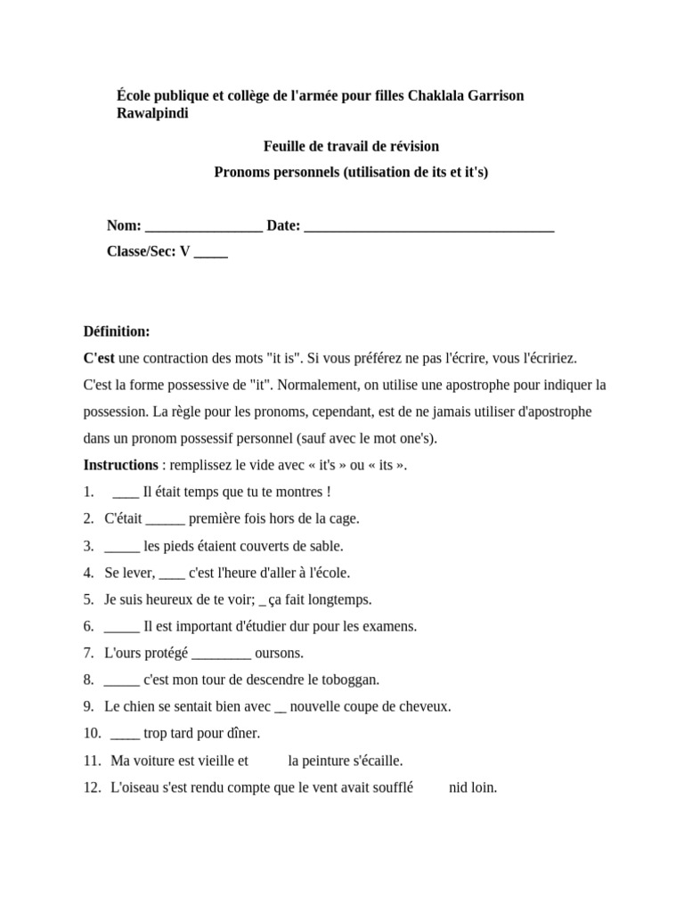 Feuille de révision : Pronoms et Comparaisons | PDF