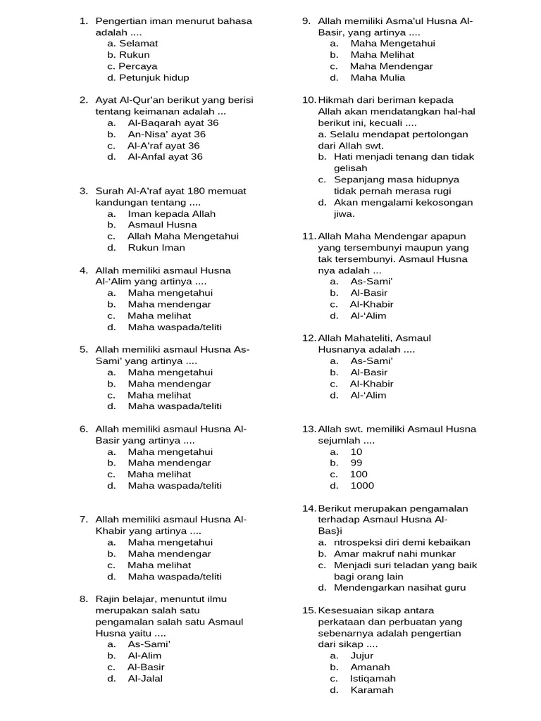 Soal Asmaul Husna | PDF