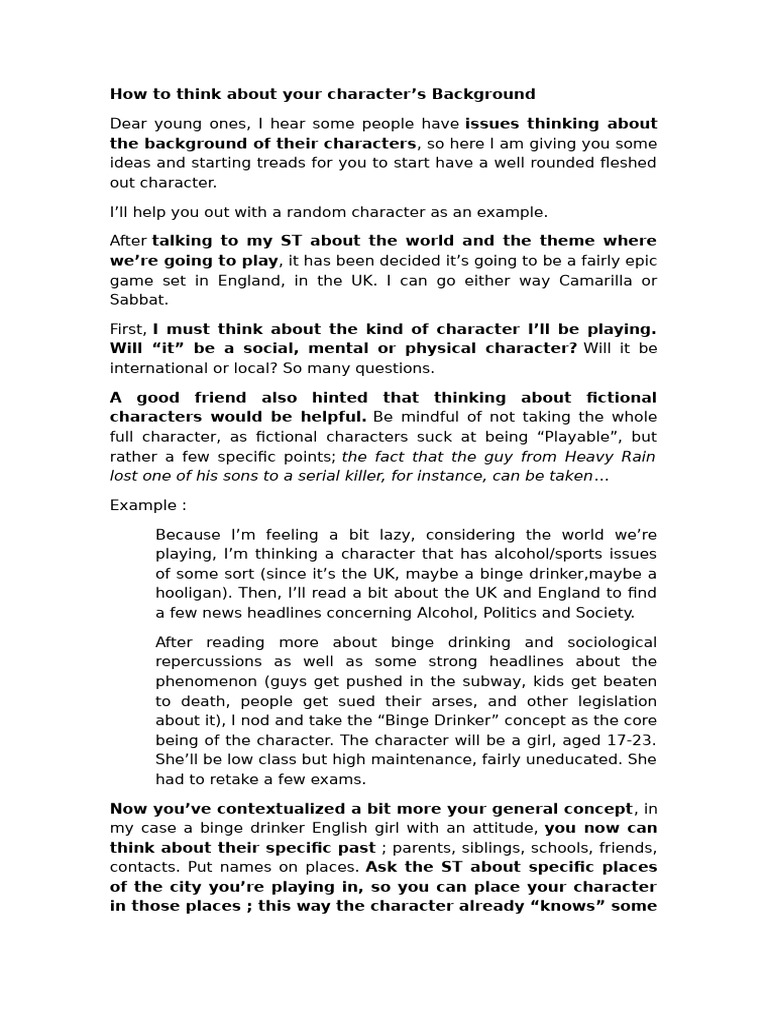 How To Think About Your Character's Background | PDF