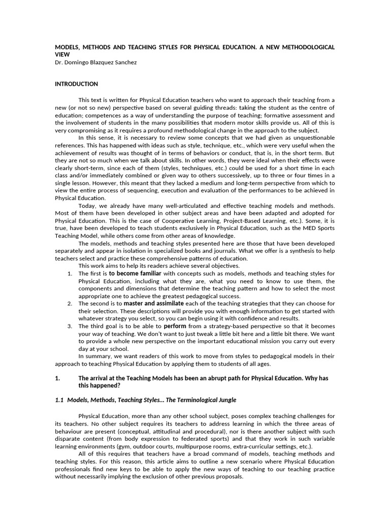 Blázquez Models, Methods, and Teaching Styles | PDF | Learning | Pedagogy