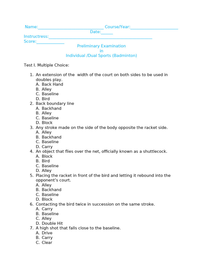 Individual Dual Sport Exam | PDF | Sports | Athletic Sports