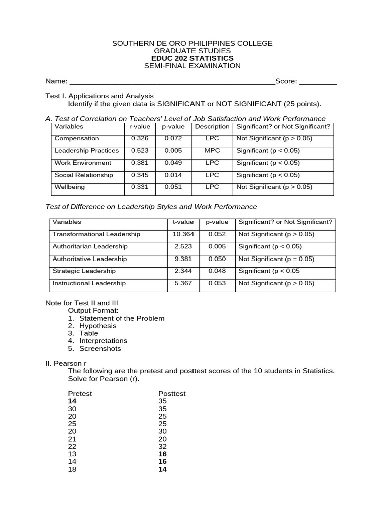 Educ 202 Semi-Final Exam | PDF | P Value | Statistics