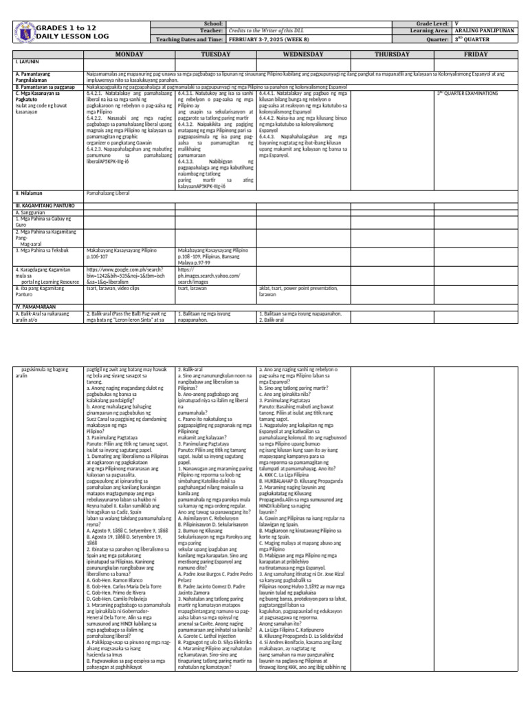 DLL - Araling Panlipunan 5 - Q3 - W8 | PDF