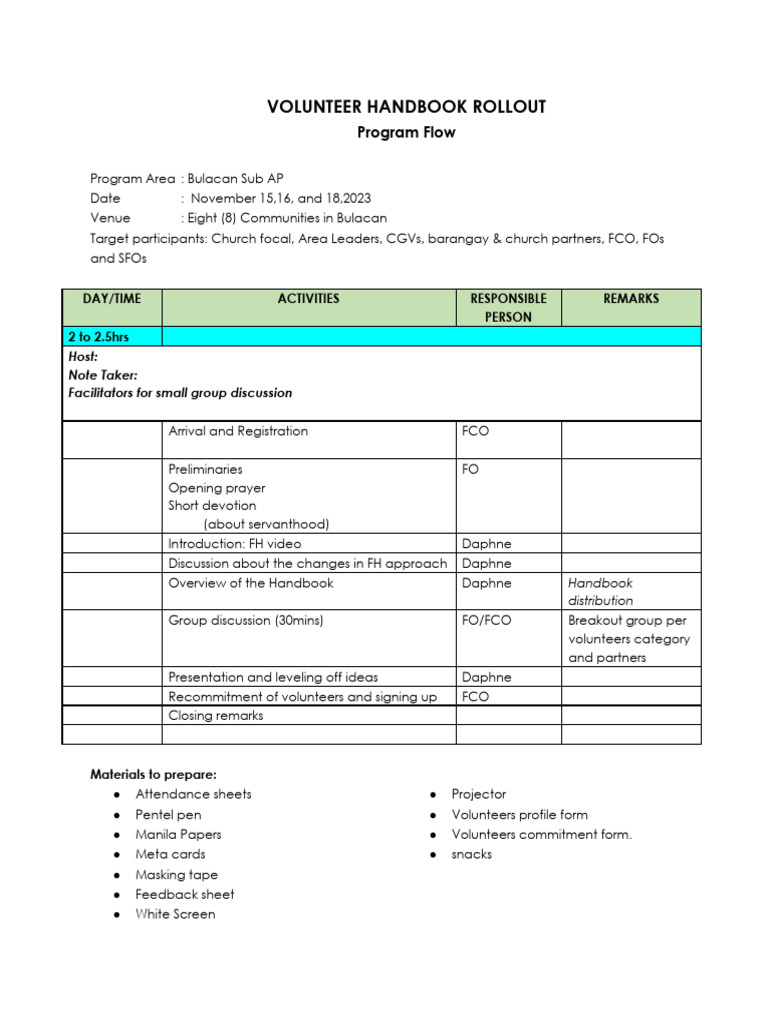 Program Flow - Handbook Roll-Out | PDF
