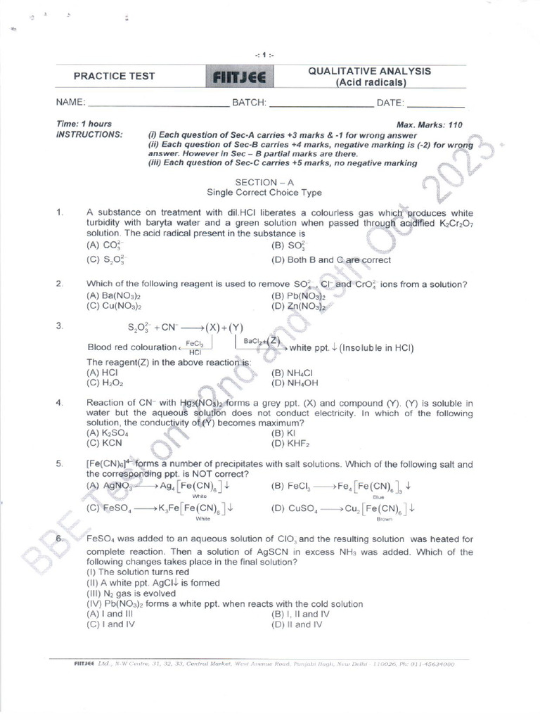 Practice Test - Qualitatitve Analysis | PDF