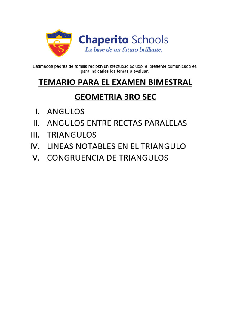Temario Examen Geometría 3ro Sec | PDF