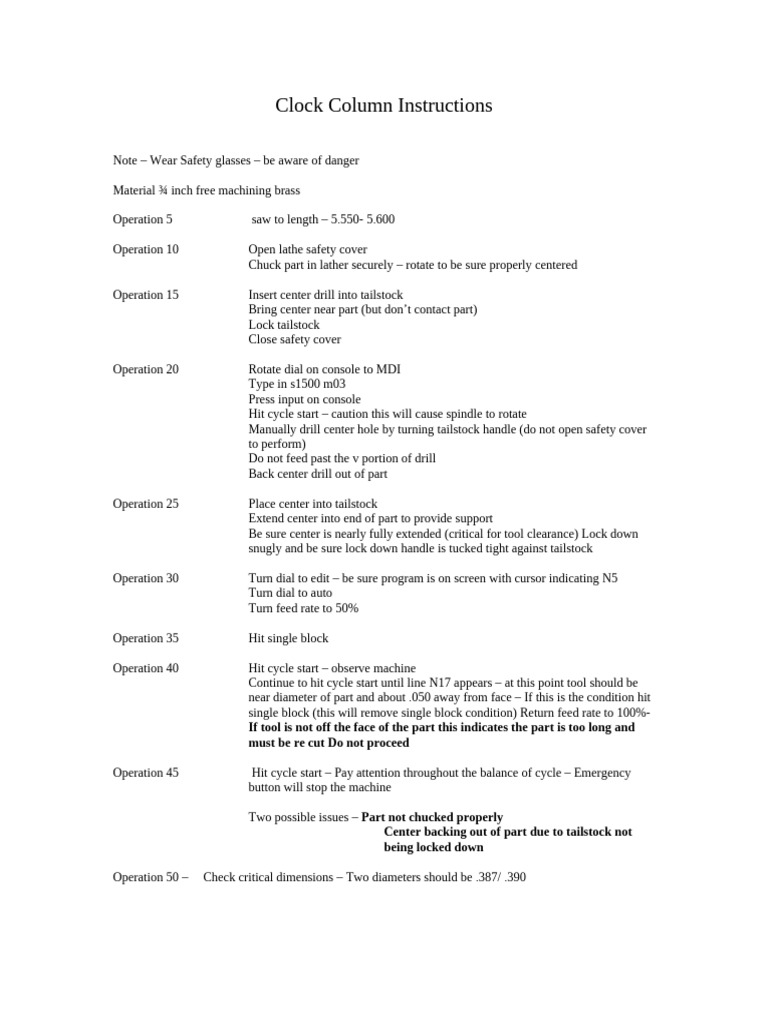 Clock Column Instructions | PDF | Drill | Industrial Processes