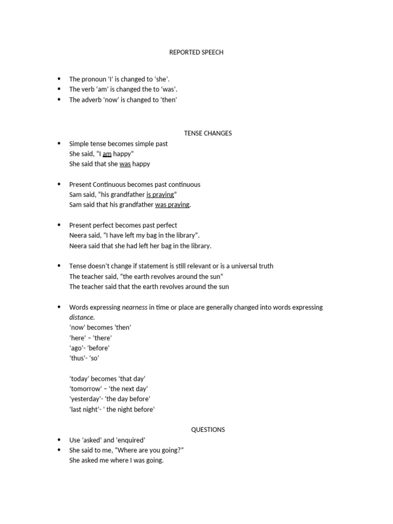 Reported speech rules 2 | PDF
