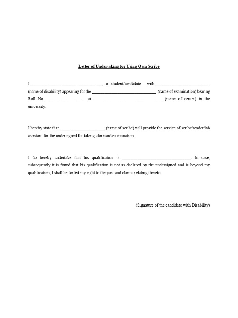 Letter of Undertaking For Using Own Scribe | PDF