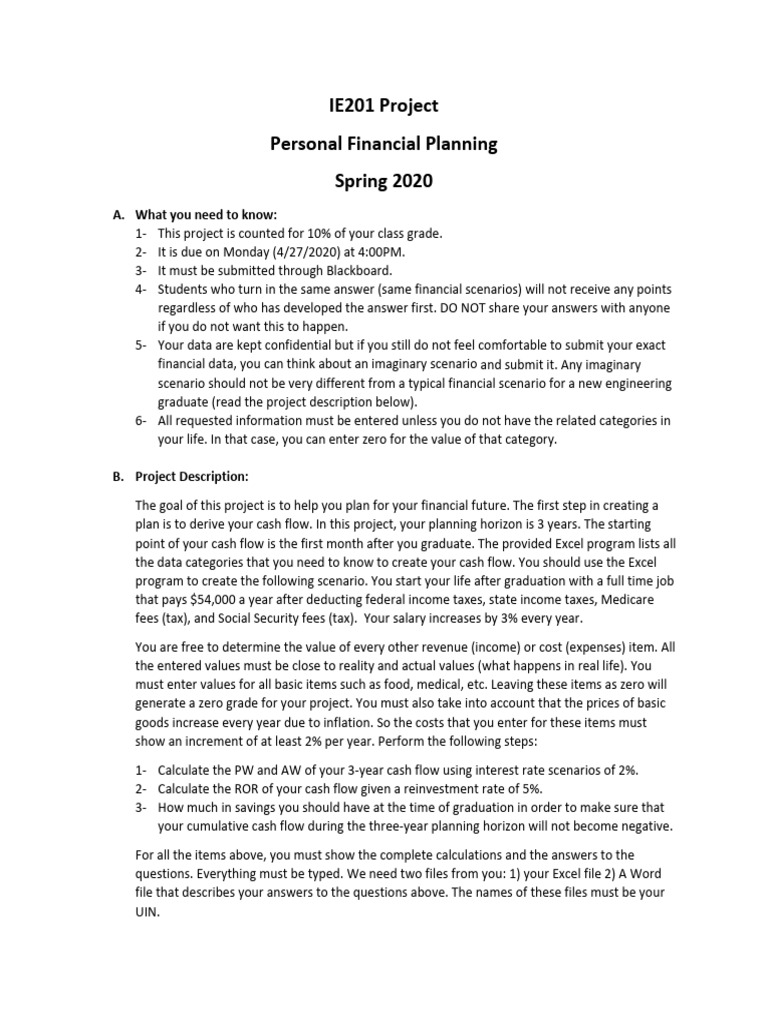 IE201 Personal Financial Planning-Spring 2020 | PDF | Taxes | Income Tax