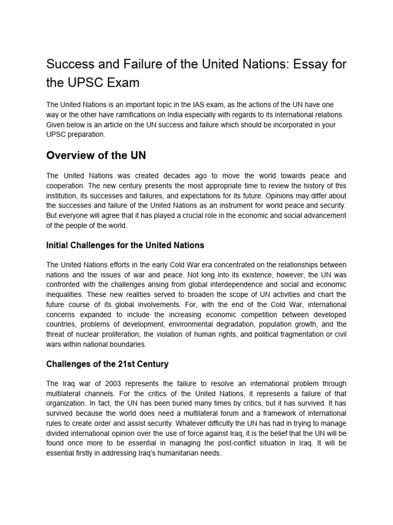 Success and Failure of The United Nations - Essay For The UPSC Exam ...
