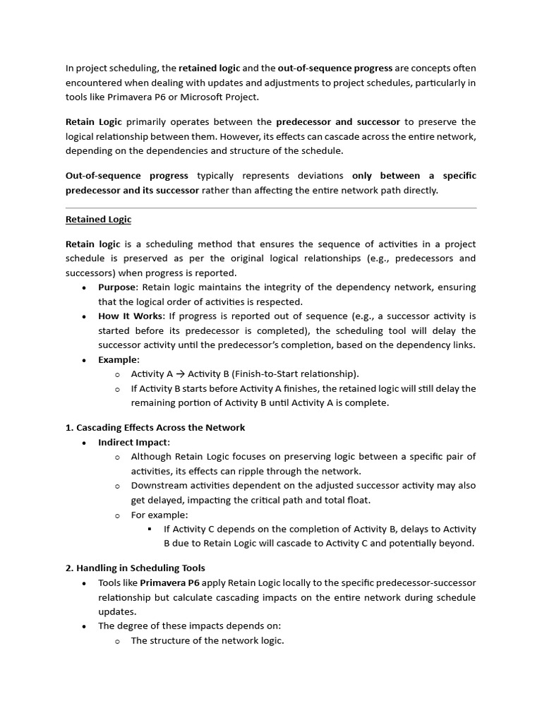 Retained Logic vs. Progress Override in Scheduling | PDF | Logic