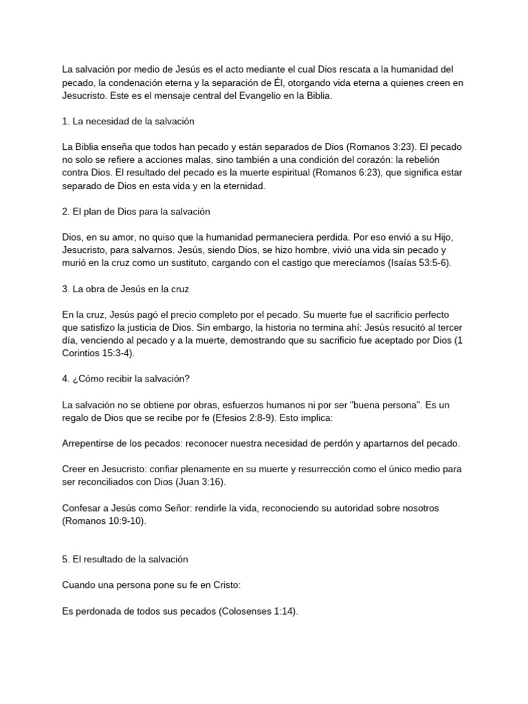 La Salvación Por Medio de Jesús Es El Acto Mediante El Cual Dios ...