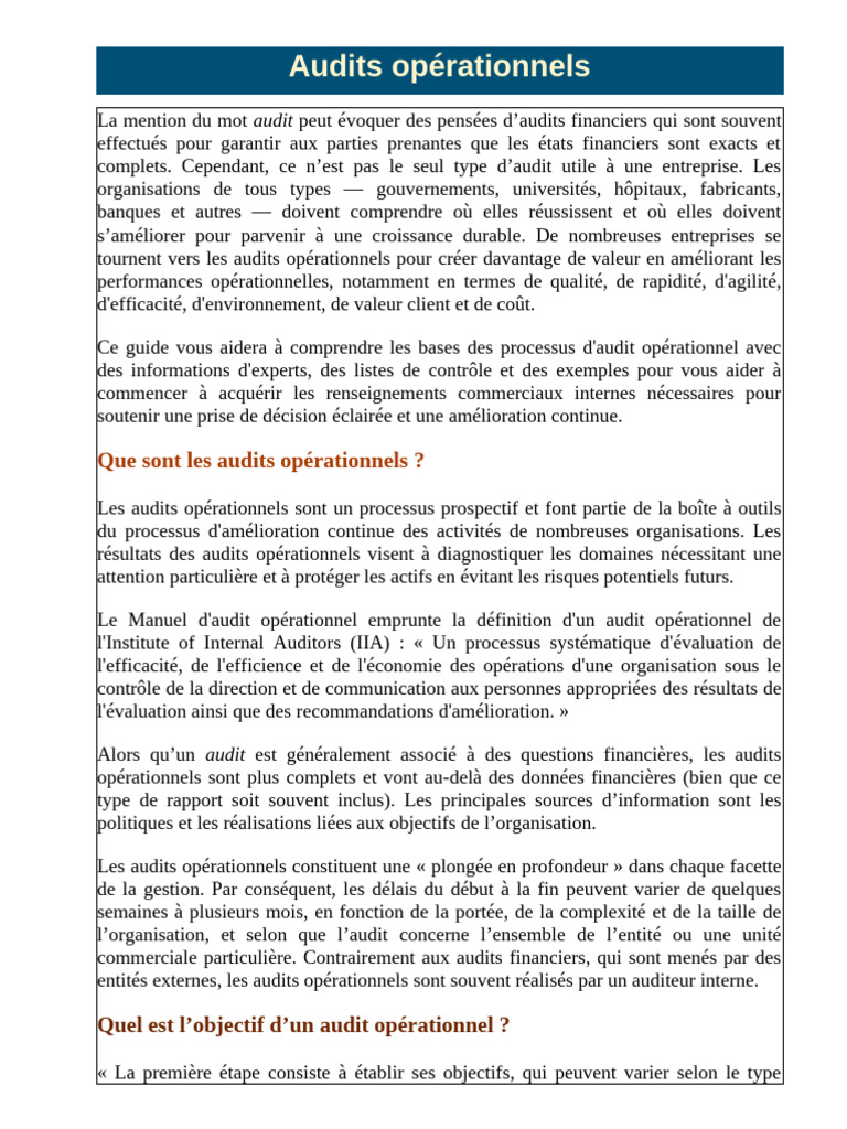 Audits opérationnels | PDF | Audit | Risque