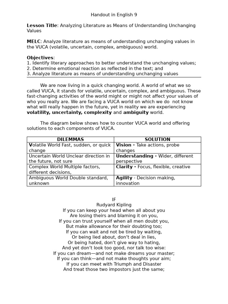 Handout in English 9 | PDF | Cognition