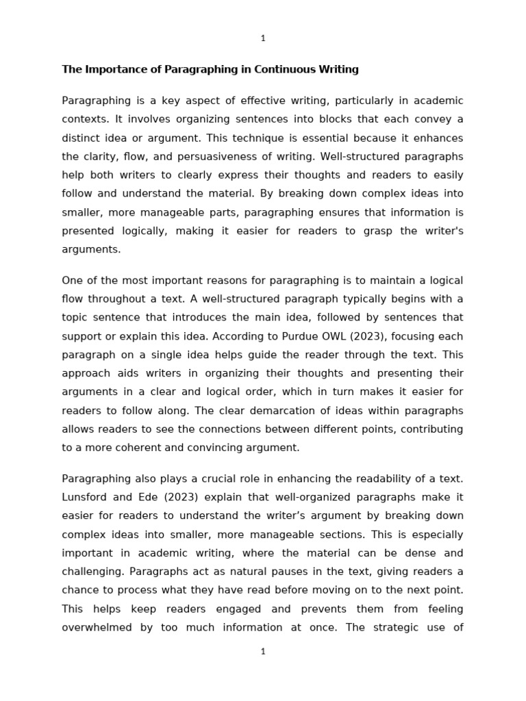 The Importance of Paragraphing in Continuous Writing | PDF | Paragraph ...