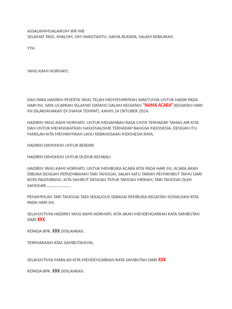 Contoh Script MC Sosialisasi | PDF