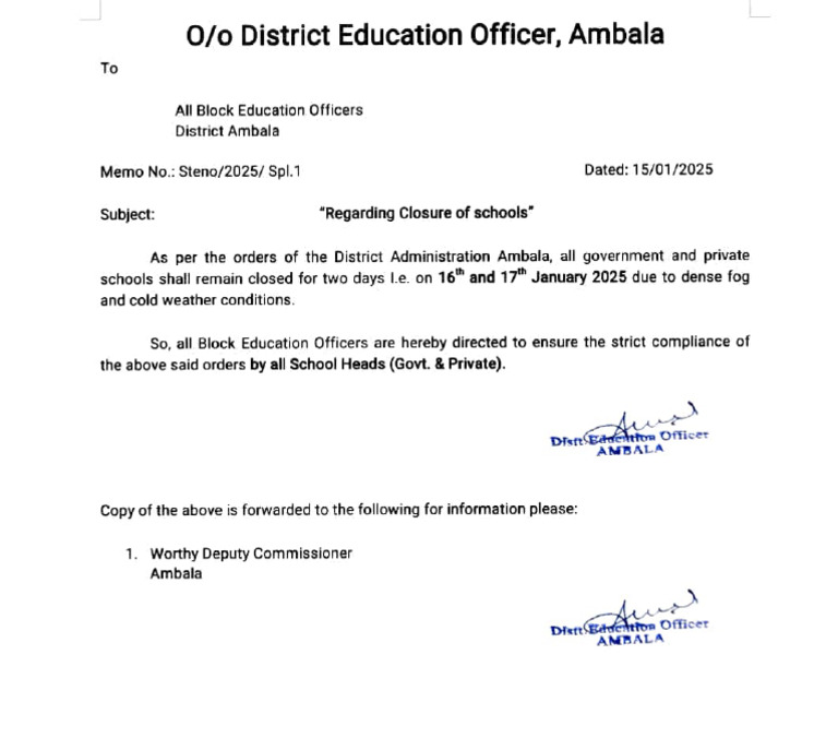 School Closure Notice for January 2025 | PDF
