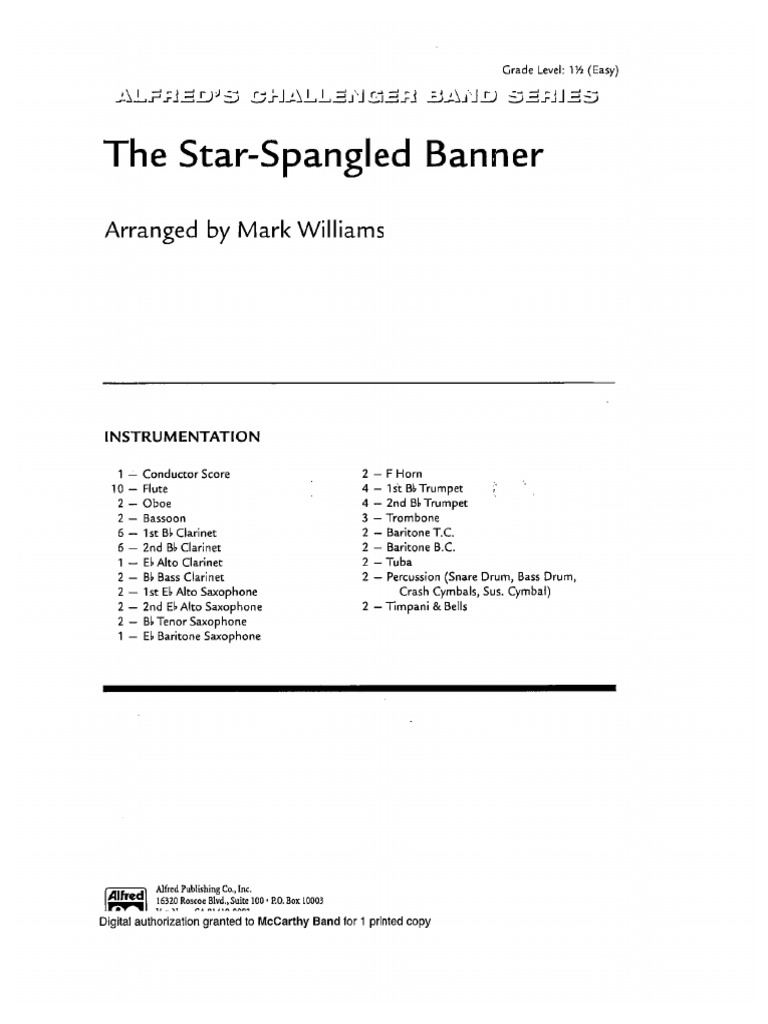 The Star Spangled Banner Score and Parts | PDF