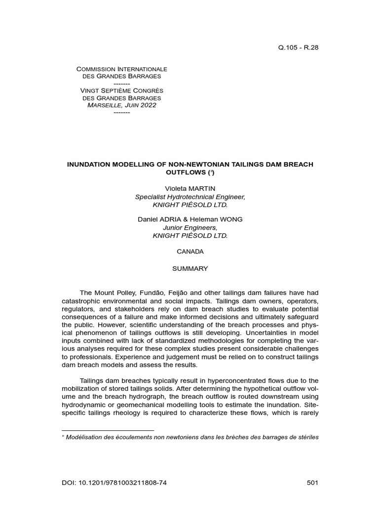 ICOLD 2022 - Non-Newtonian Tailings Breach Outflows | PDF | Flood ...