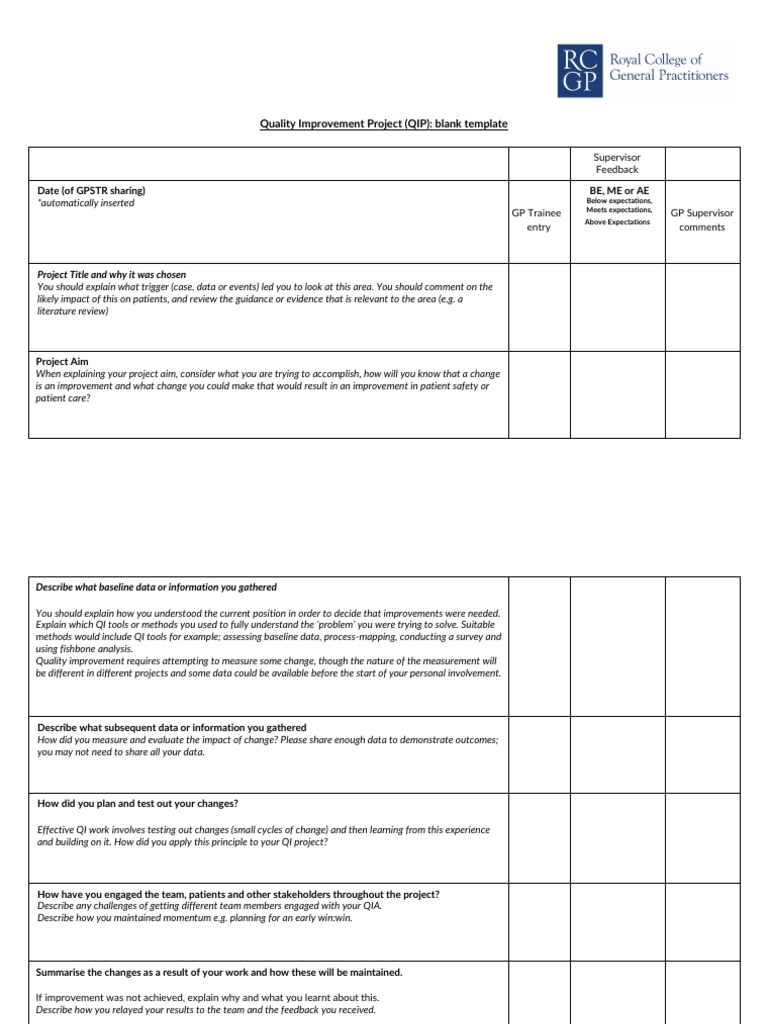 Gp Training Quality Improvement Template Pdf