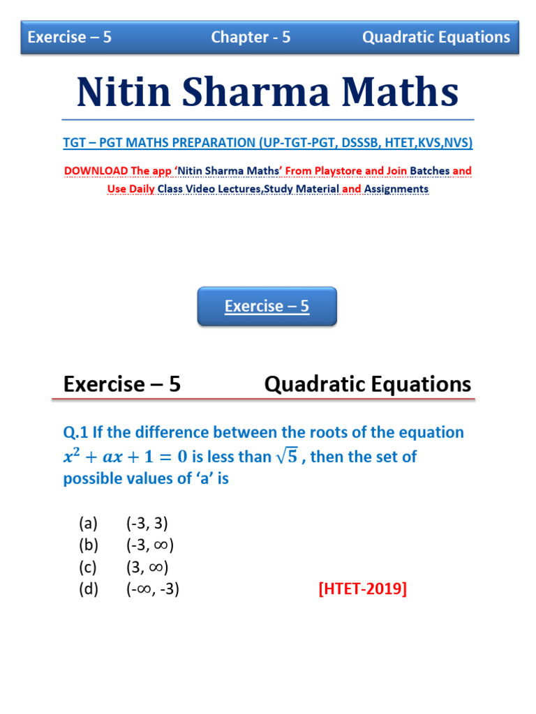 Chapter 5 Quadratic Equations, Exercise 5 - c787b4b3 39f3 4d35 954c ...