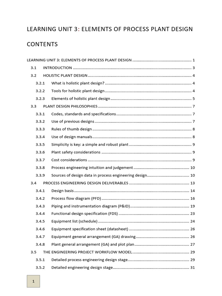 Learning Unit 3-Elements of process plant design (1) | PDF | Instrumentation | Engineering