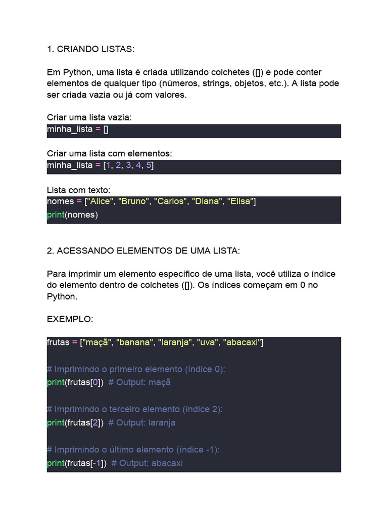 Resumo Listas e Funções Python | PDF | Python (linguagem de programação)