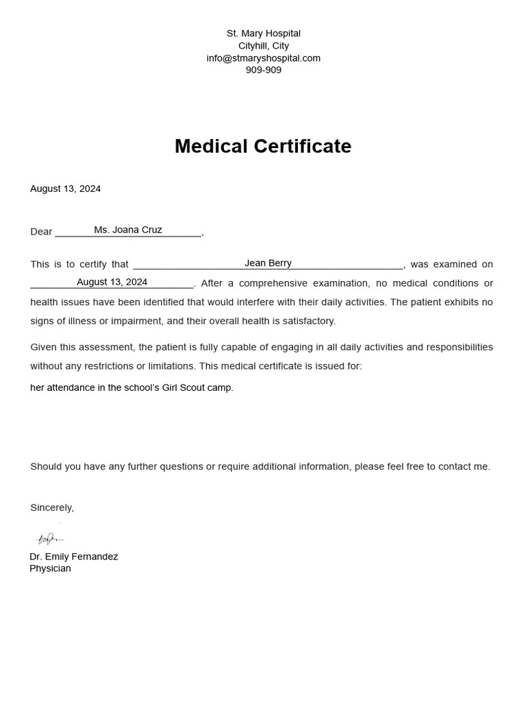 Medical Certificate Sample | PDF