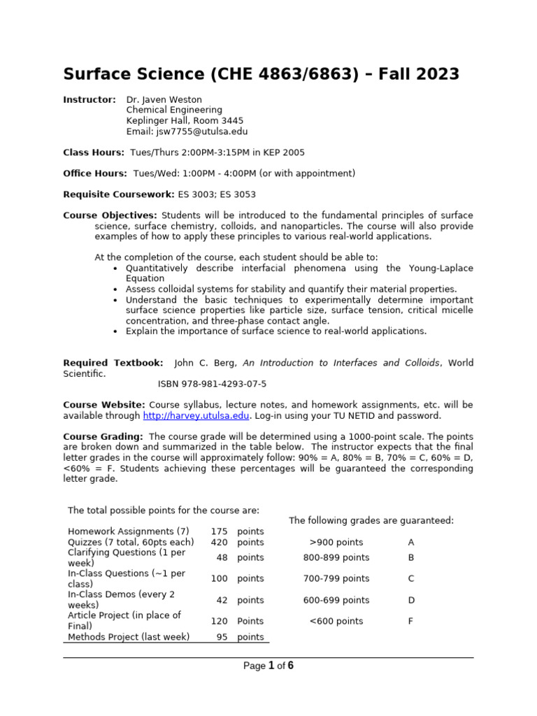 Surface Science Course Overview 2023 | PDF | Surface Science | Colloid