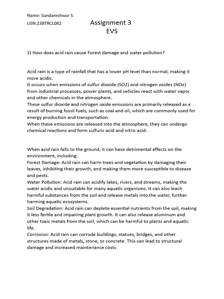 Evs Assignment 3 Sundareshwar | PDF | N Ox | Natural Environment