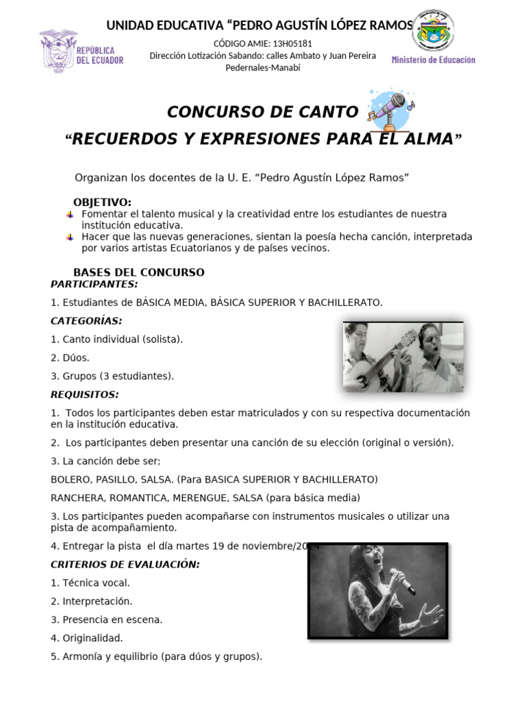 Bases Concurso de Canto | PDF