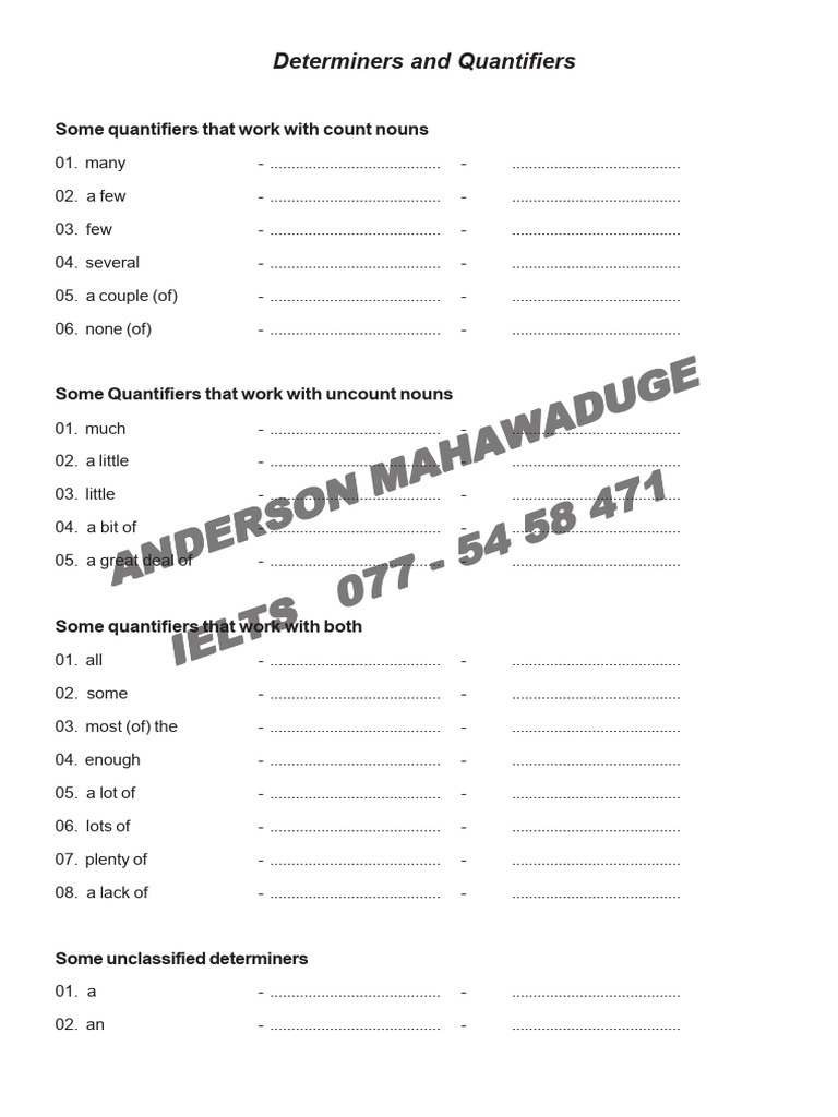 00 Determiners and Quantifiers | PDF | Vocabulary | Lexical Semantics